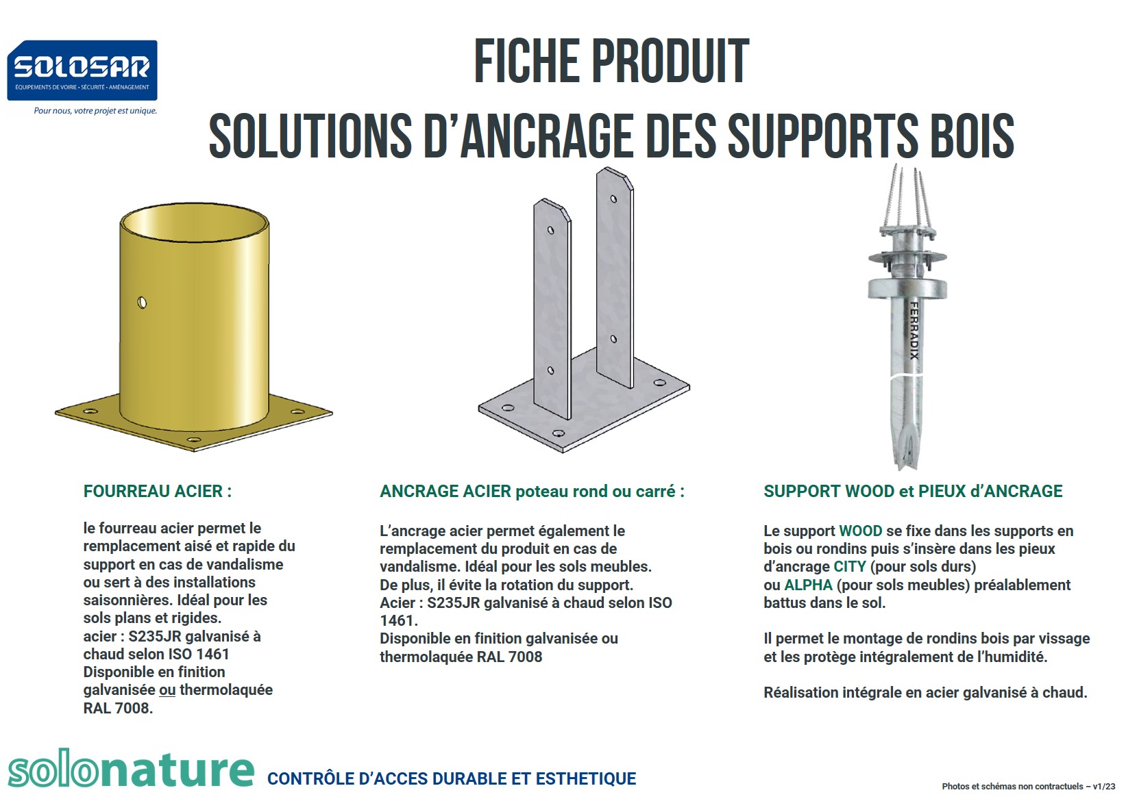 ancrage au sol pour poteau bois rond ou carré - Solosar